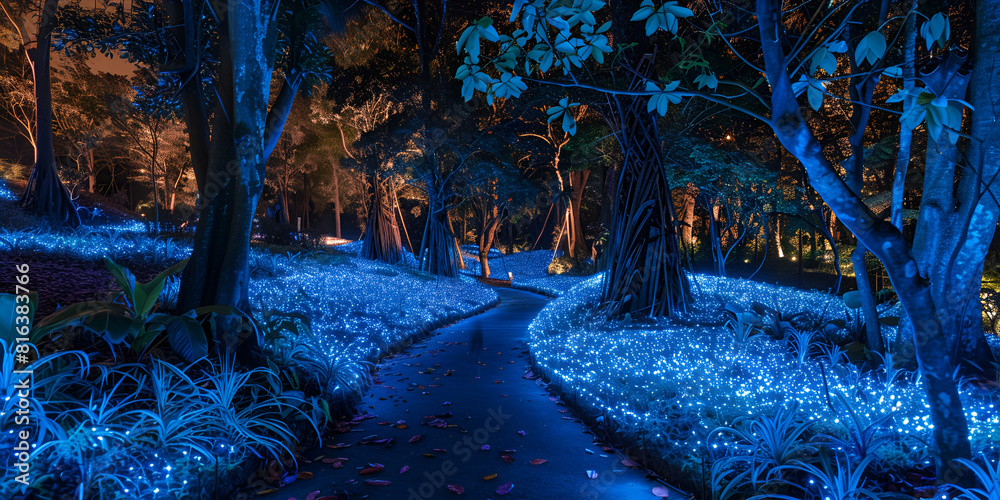 Mystical Pathway: Illuminated Night Walk through an Enchanted Forest ...