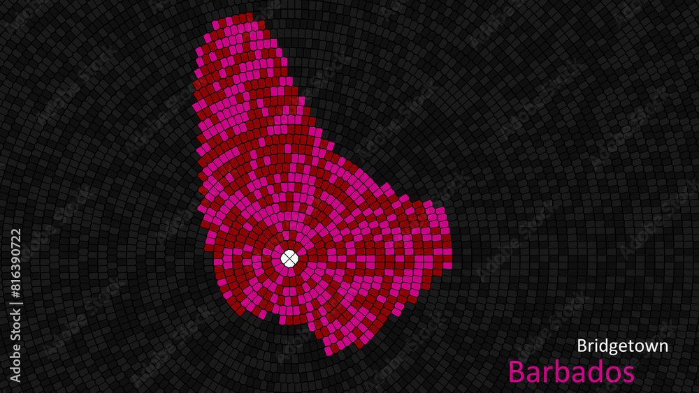 A map of Barbados is presented as a mosaic with a dark background, and ...