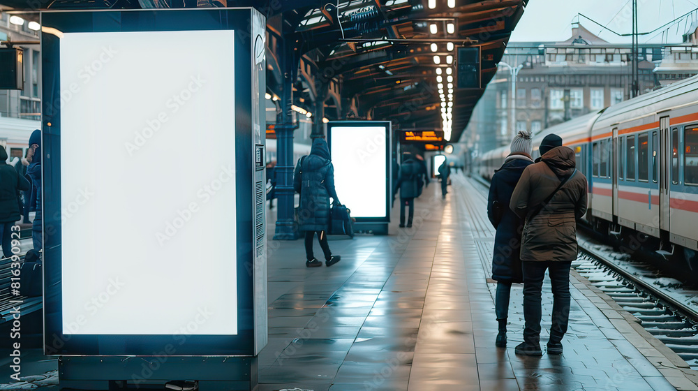 Mockup. Lightbox vertical billboard with blank digital screen on a ...
