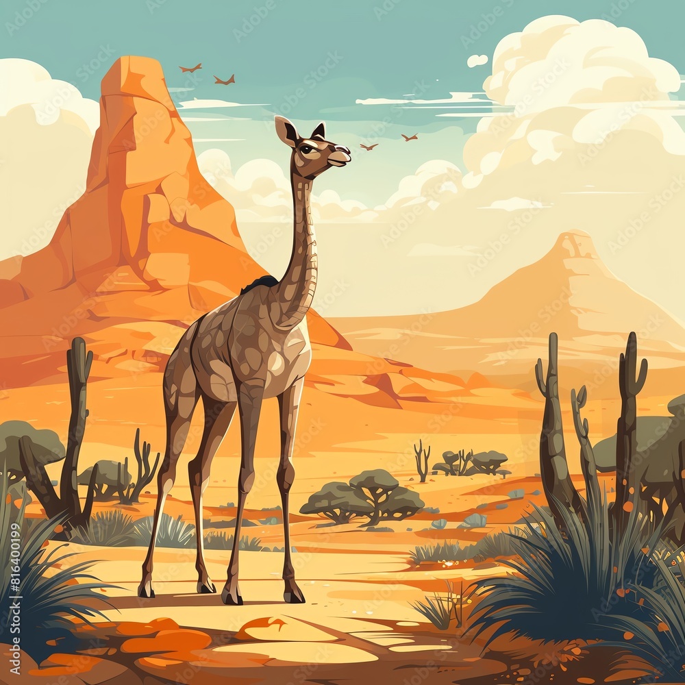 zoomorphic flat design side view desert theme cartoon drawing ...