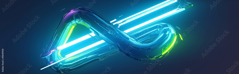 Neon sign, cycle sign, light background, 3D line abstract infinite ...