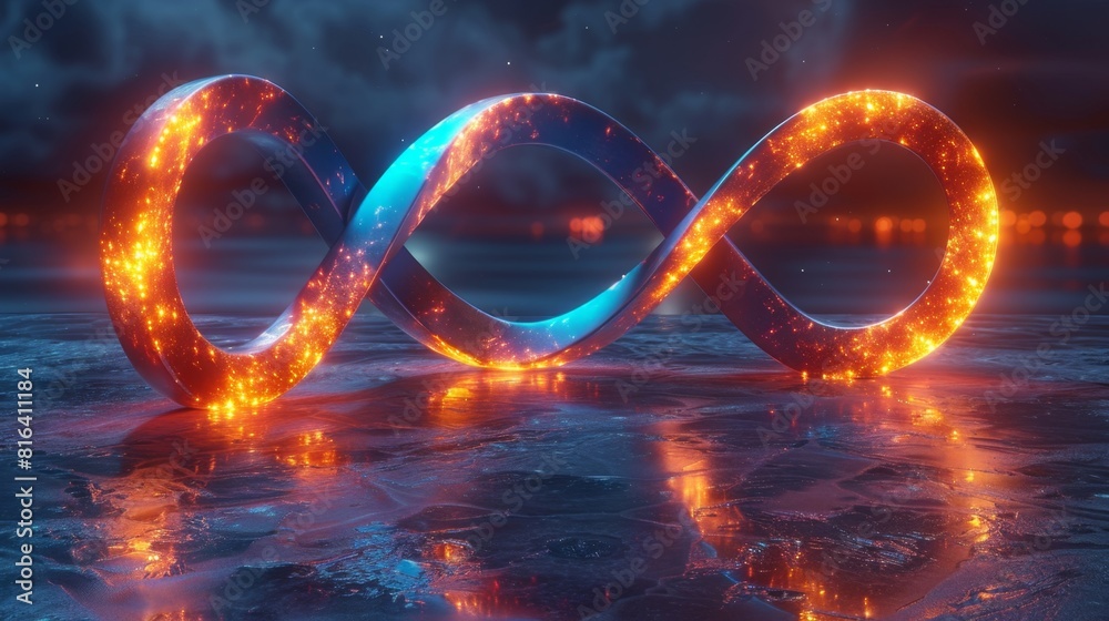 Neon sign, cycle sign, light background, 3D line abstract infinite ...