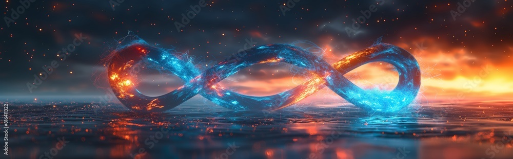 Neon sign, cycle sign, light background, 3D line abstract infinite ...