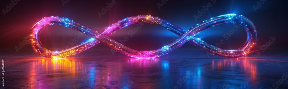 Neon sign, cycle sign, light background, 3D line abstract infinite ...