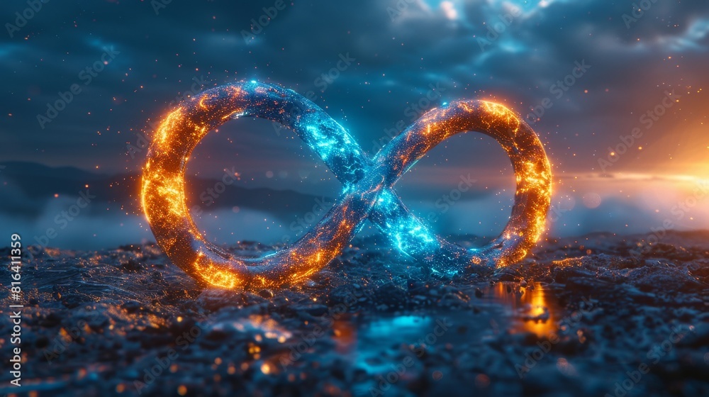 Neon sign, cycle sign, light background, 3D line abstract infinite ...