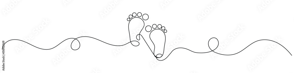 Baby's feet. Little kids feet. Tiny foots. One single line drawing of ...
