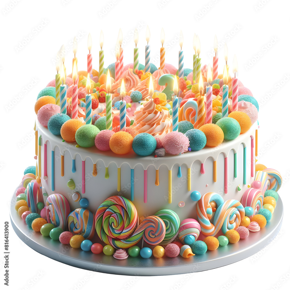 colorful birthday cake with candles, transparent background, png file ...