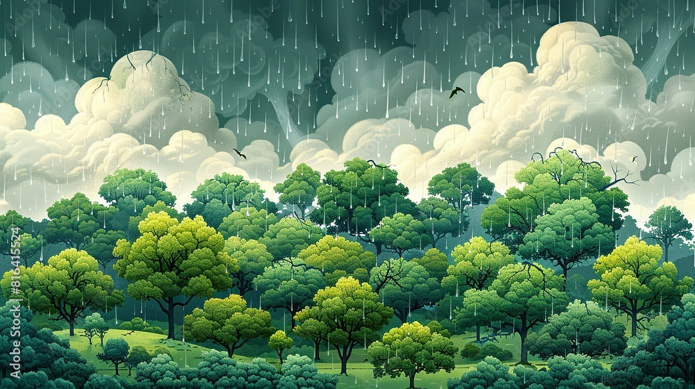 Contaminants, An illustration showing acid rain falling on a forest ...