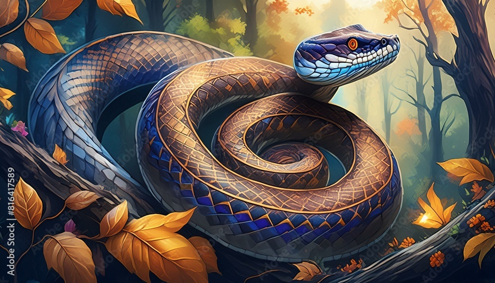 Make a coiled jergon snake (botrhus pictus) in the shape of an s with a ...