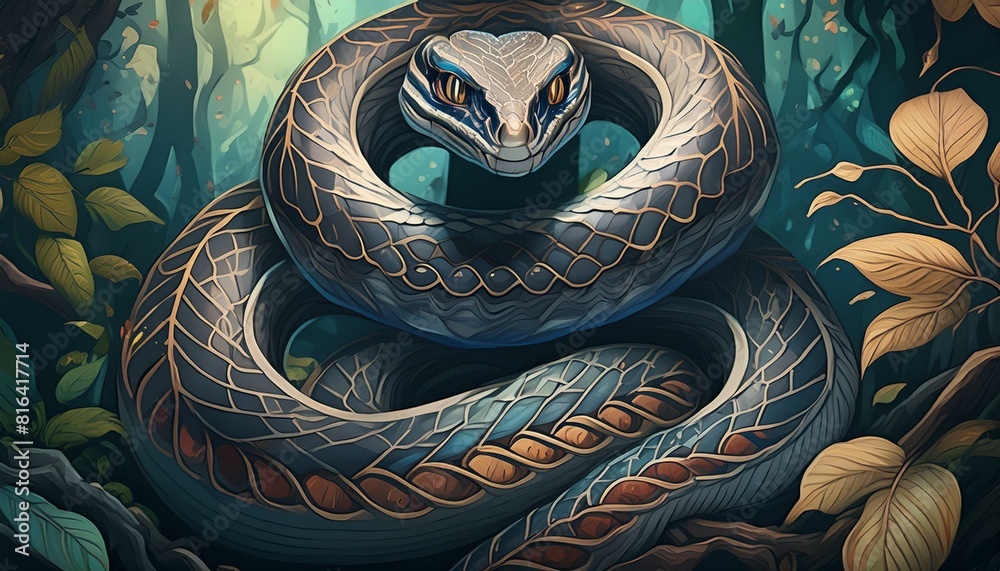 Make a coiled jergon snake (botrhus pictus) in the shape of an s with a ...