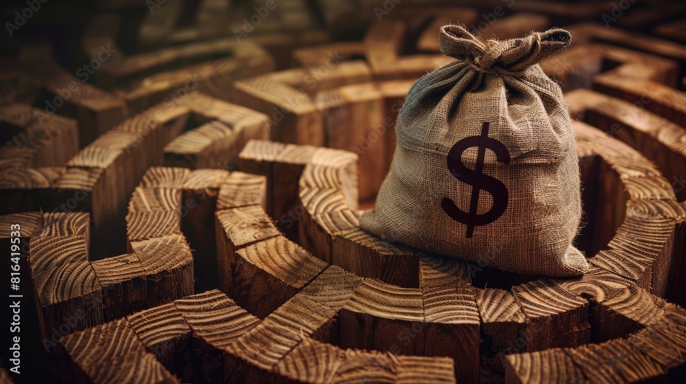 Financial struggles and resolutions symbolism depicted by a money bag ...