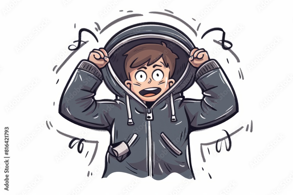 Cartoon cute doodles of a clumsy person getting tangled in their own ...