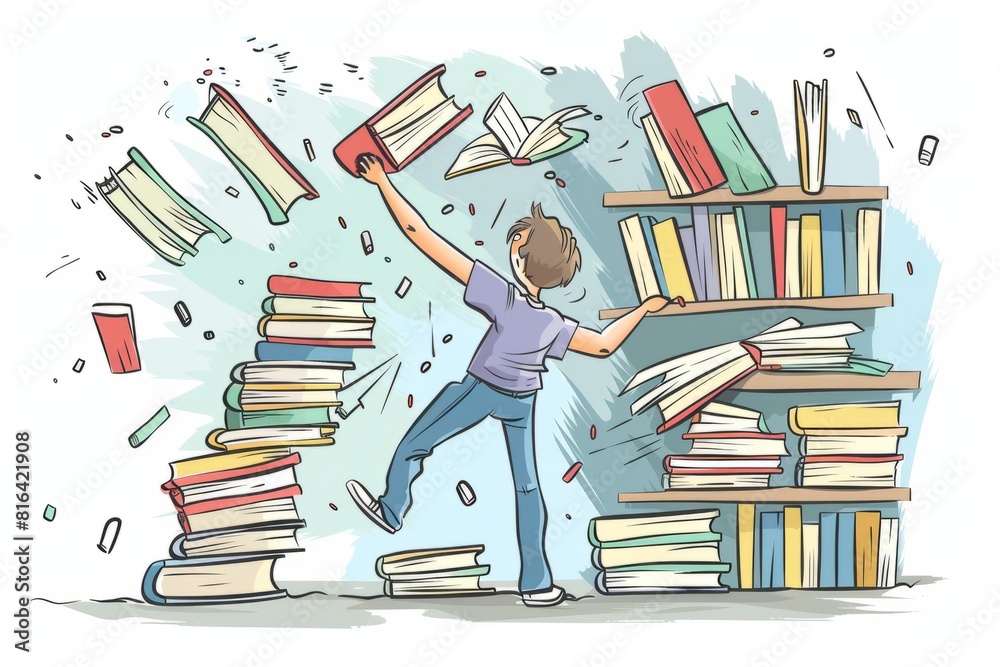 Cartoon cute doodles of a clumsy person knocking over a chair while ...