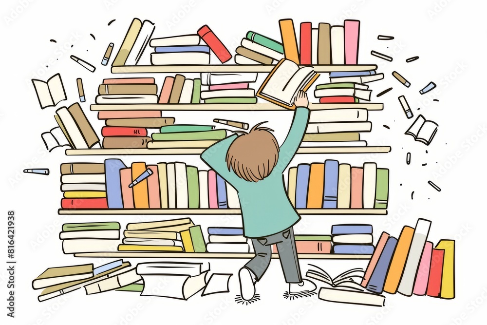 Cartoon cute doodles of a clumsy person knocking over a chair while ...