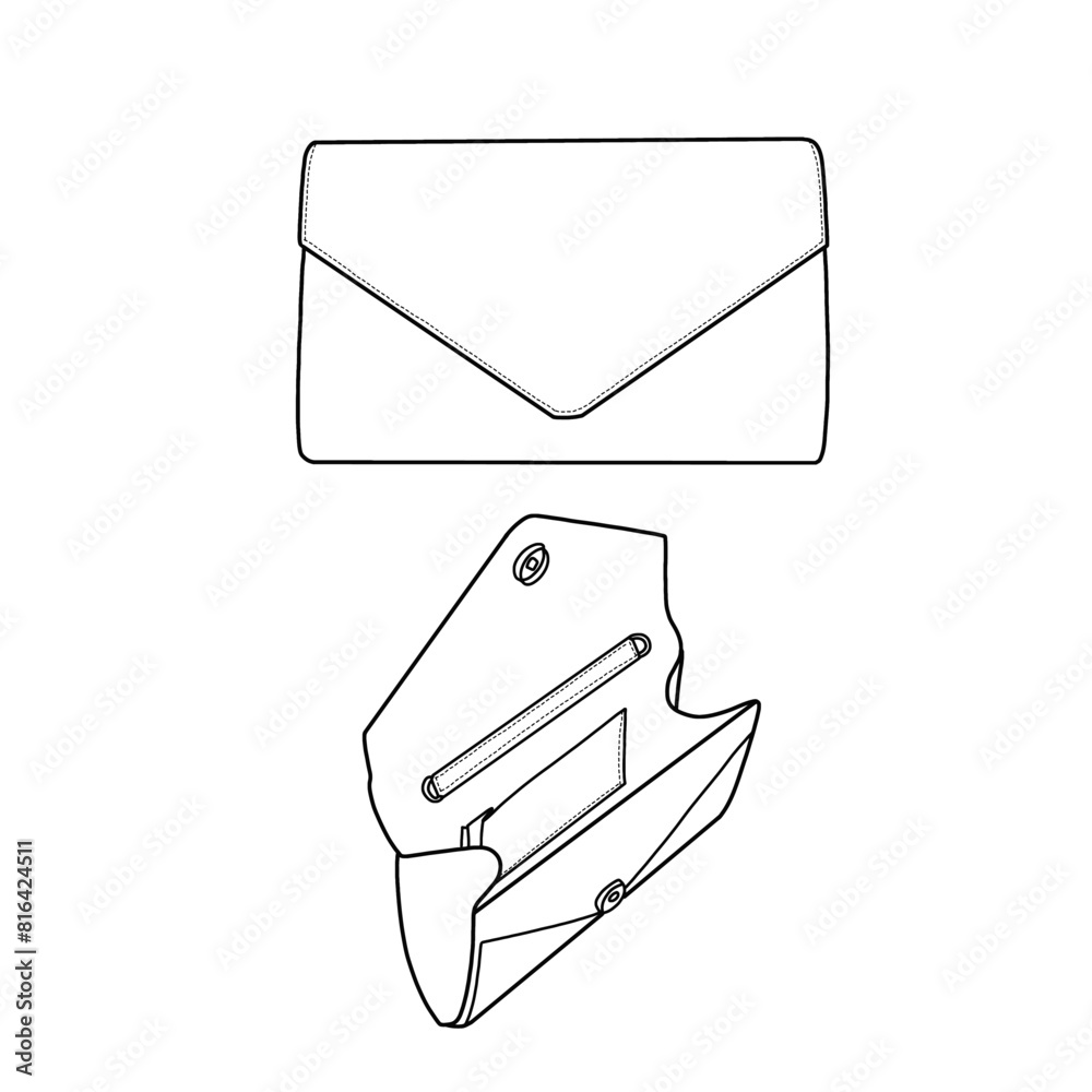 Leather clutch for women female ladies. Lineart flat sketch vector ...