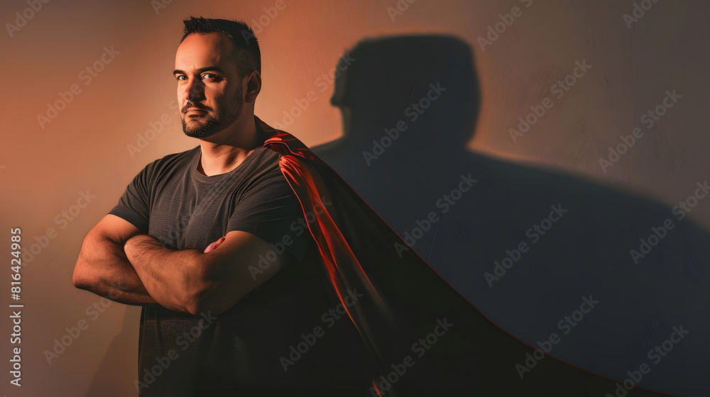 Brave man keeps arms crossed looks confident casting a superhero with ...