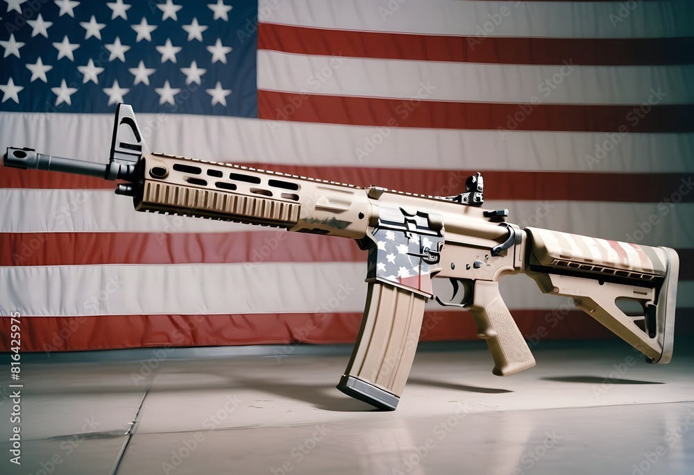M416 assault rifle with American flag visible behind it Stock ...