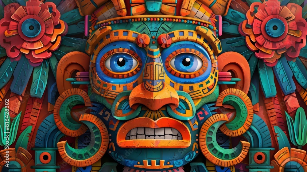 Colorful illustration that has a folkloric figure of face inspired by ...