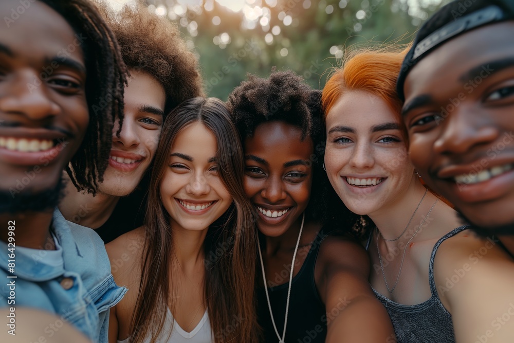 Multicultural group of young people smiling together at camera - Happy ...