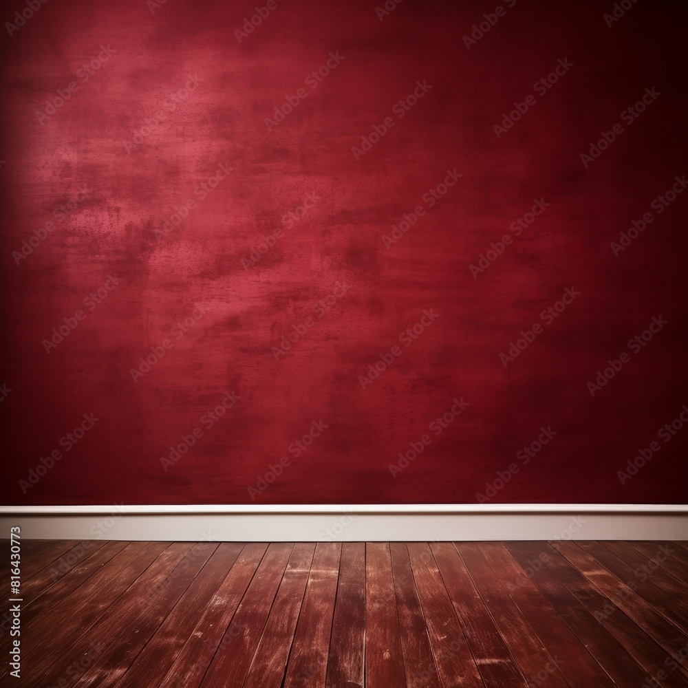 An empty room with dark red walls and a dark wood floor. Stock Photo ...