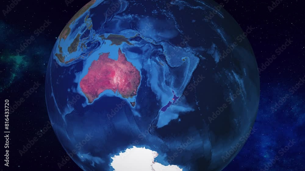 Realistic 3D Animation of Earth zooming in to New Zealand with its ...