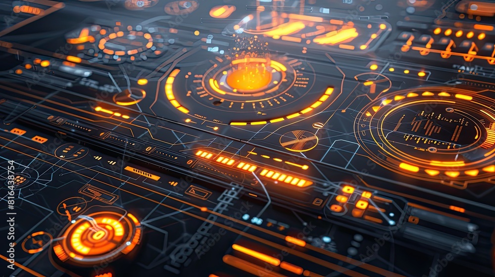 Cyberpunk holographic display with glowing elements and high-tech ...