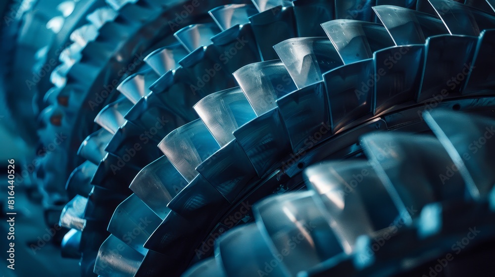 Detailed close-up of a steam turbine blade system, showcasing the ...
