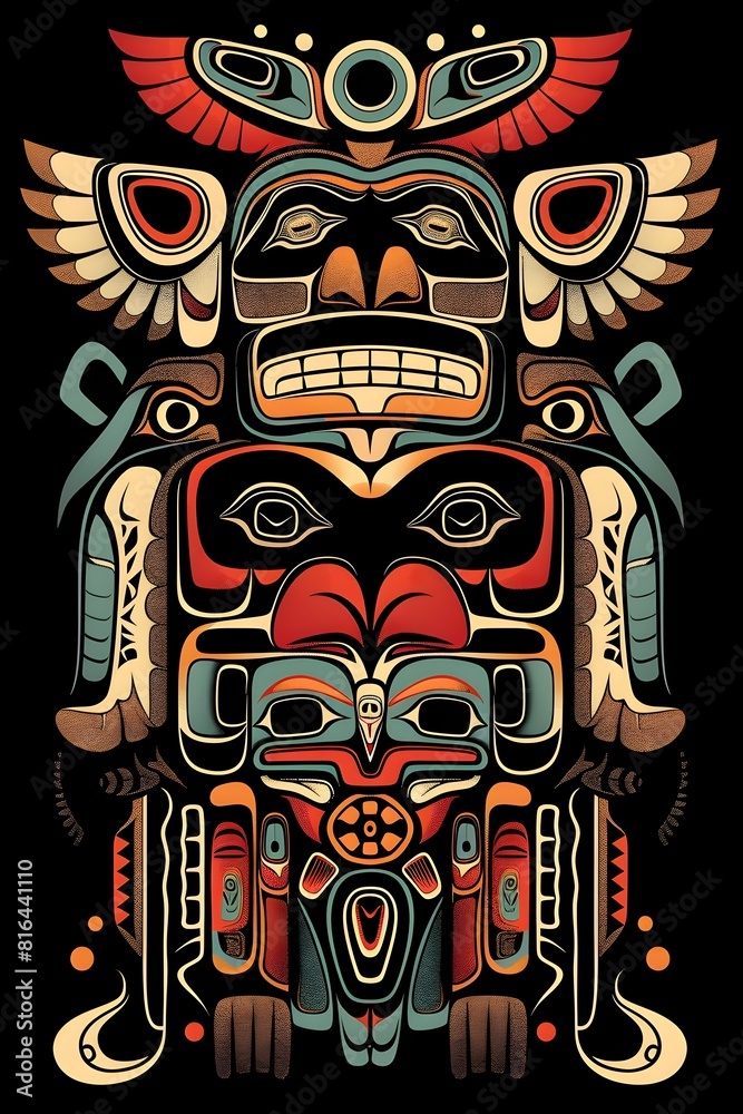 Vibrant Haida Inspired Tattoo Design with Stylized Animal Motifs on ...