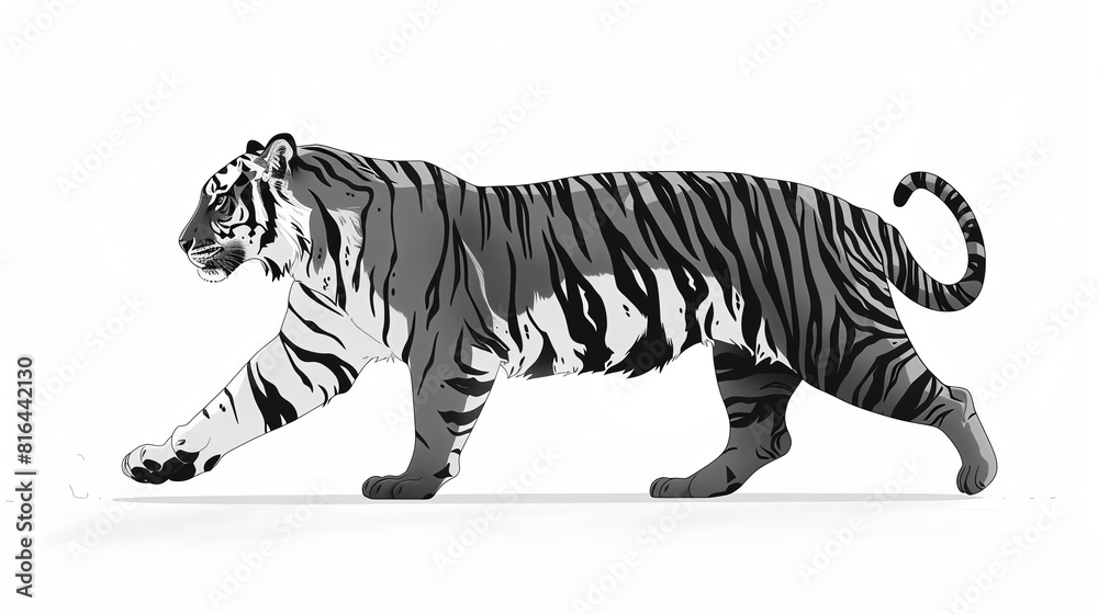 Tiger flat design side view jungle theme animation black and white on a ...
