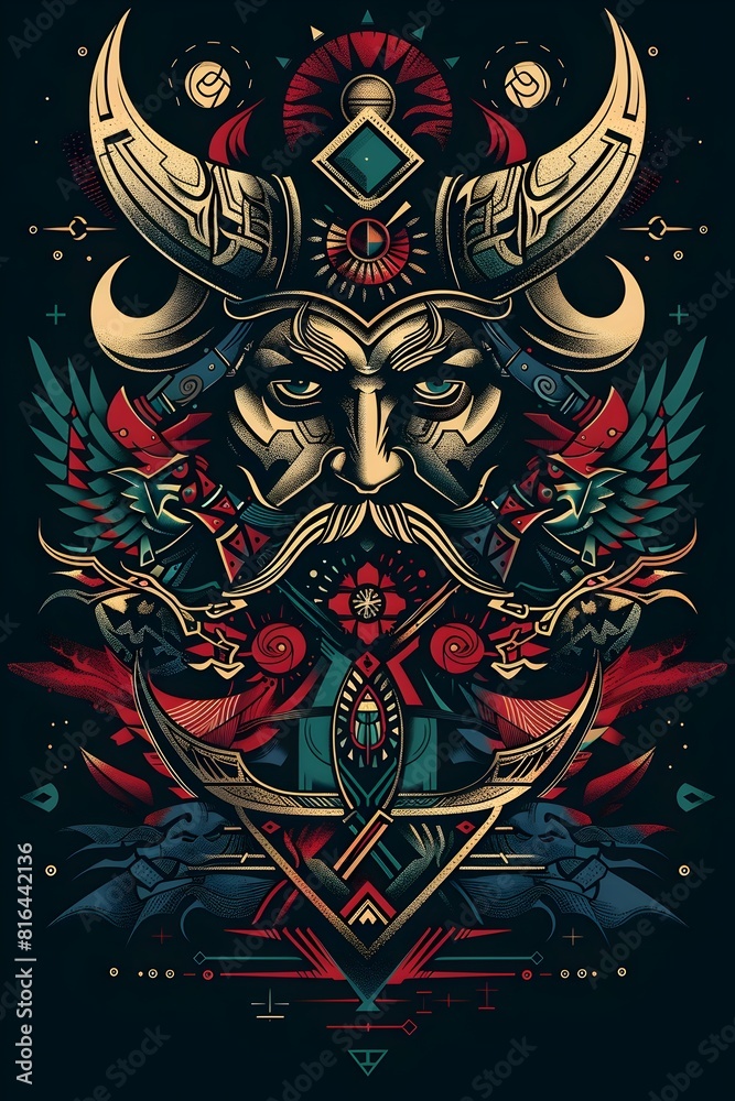 Vibrant Nordic Inspired Tattoo Design with Mythological Symbols and ...