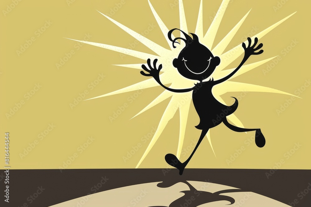 Cartoon cute doodles of a jubilant shadow dancing under a solemn beam ...