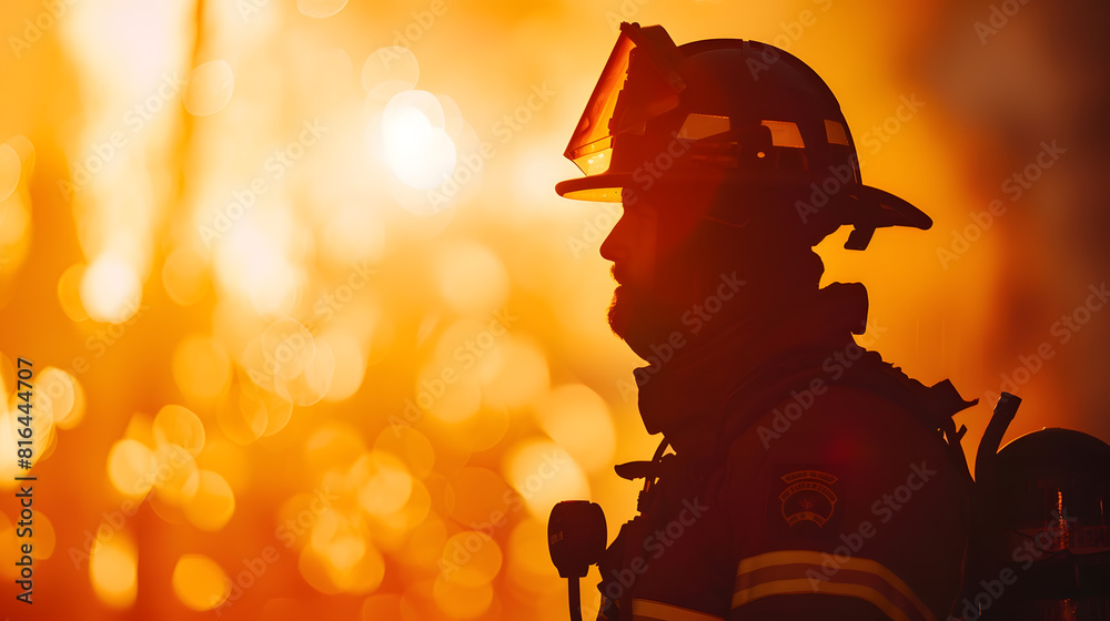 Firefighter silhouette on fire background First responders USA national ...