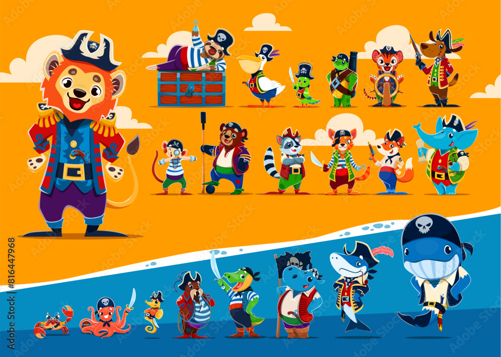 Cartoon animal pirate and corsair characters. Captain and skipper ...