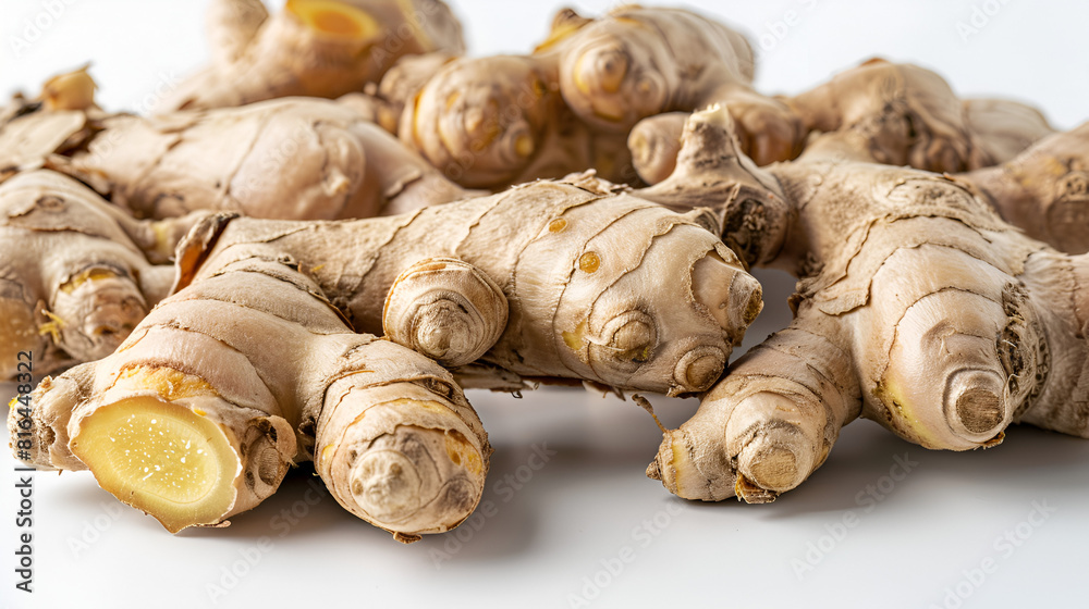 Ginger and Spring onion isolated on white background Fresh Curcuma ...