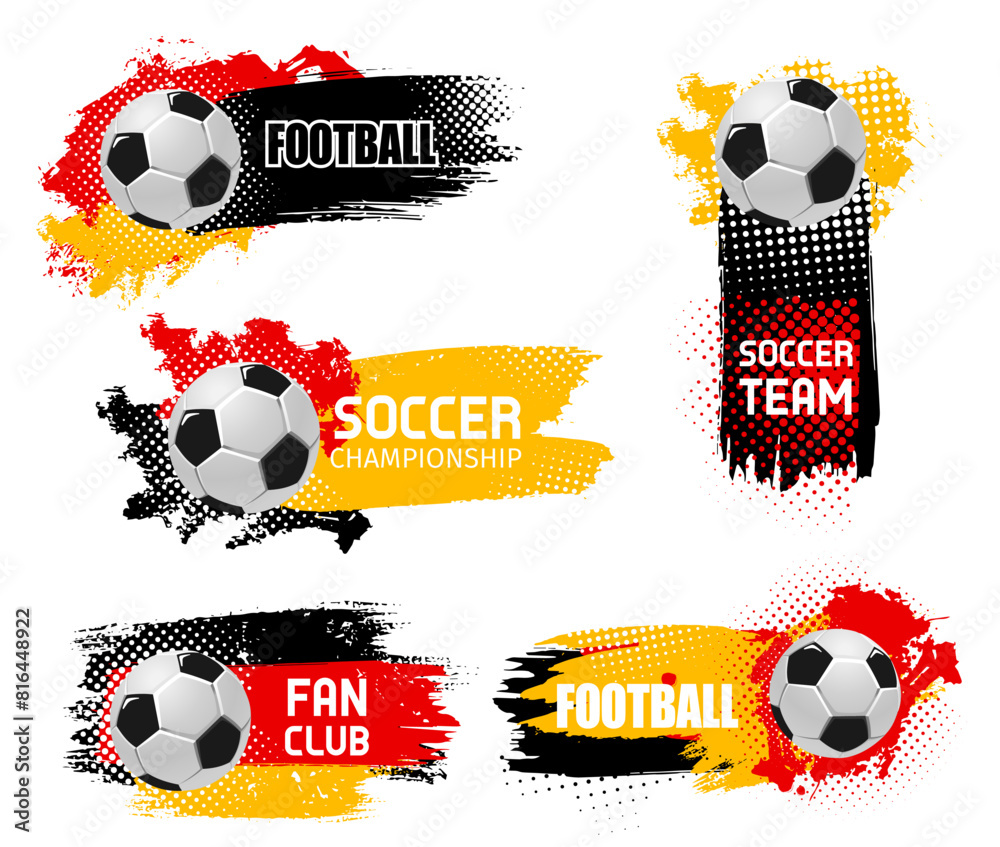 2024 euro soccer cup grunge banners with 3d football balls and halftone ...