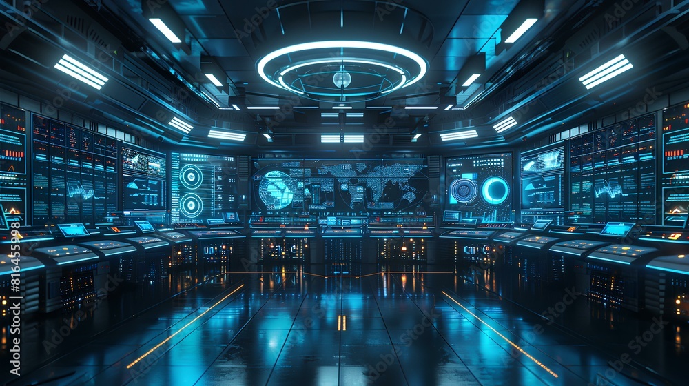 Advanced Command Center with Holographic Earth,A high-tech command ...