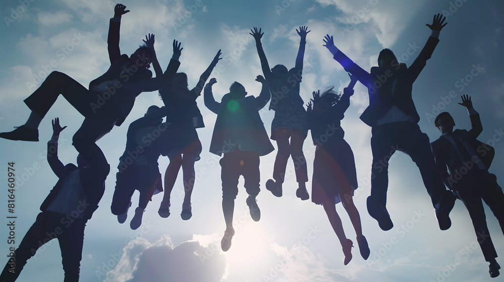 Silhouette happy business teamwork jumping congratulation and celebrate ...