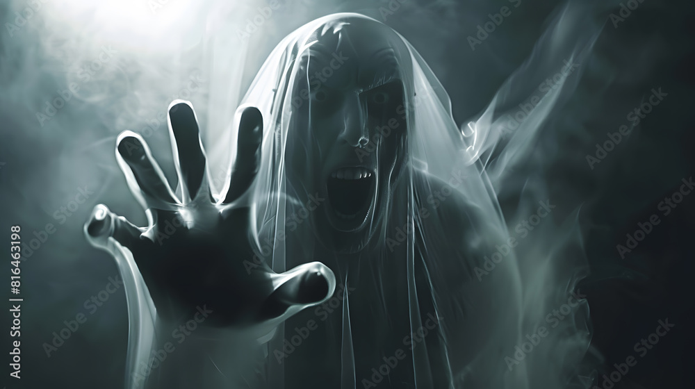 Screaming ghost faces and hands Blurry hand and body figure Horror person Horror ghost screaming ...