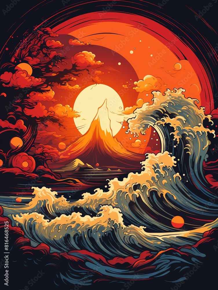 Elemental Blaze ocean fire layout flat design side view mythical theme ...