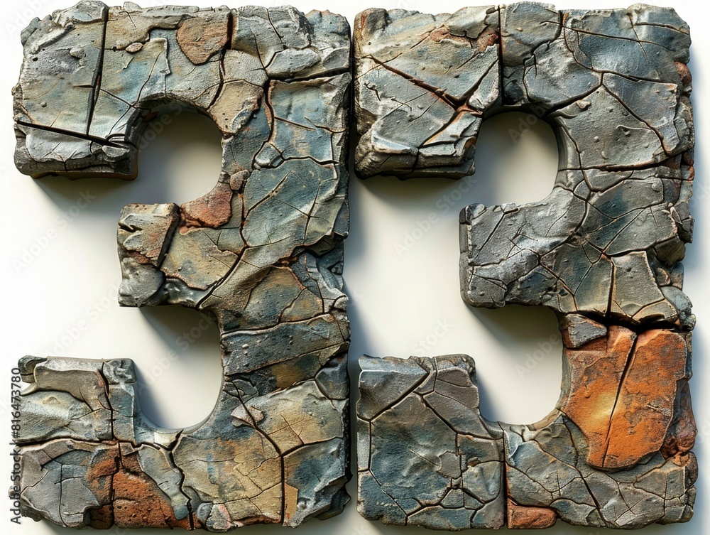 Ancient Relic Number3， 33. Cracked, Weathered 3D Concrete Digit ...