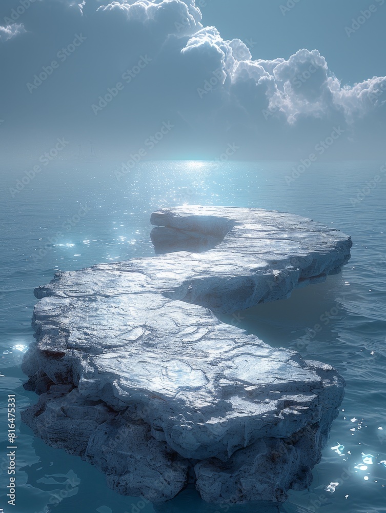 Minimalist Blue Stage Design with Single Central Platform Surrounded by ...