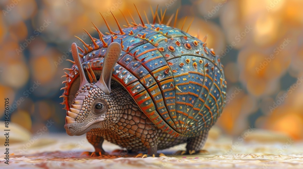 View of an armadillo rolling into a ball flat design front view natural ...