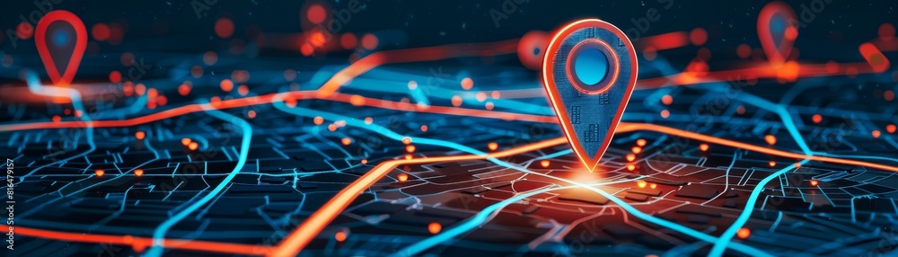 Geolocation Tracking Illustration of a map with digital footprints ...