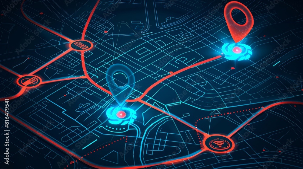 Geolocation Tracking Illustration of a map with digital footprints ...