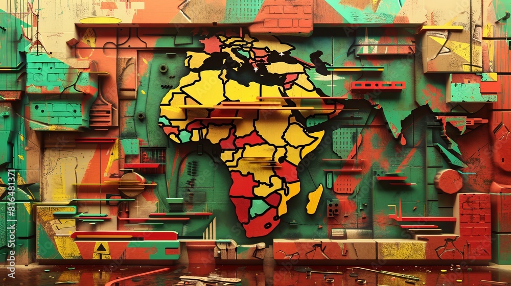 Artistic street art image of an infinite jetty made of rough stones ...