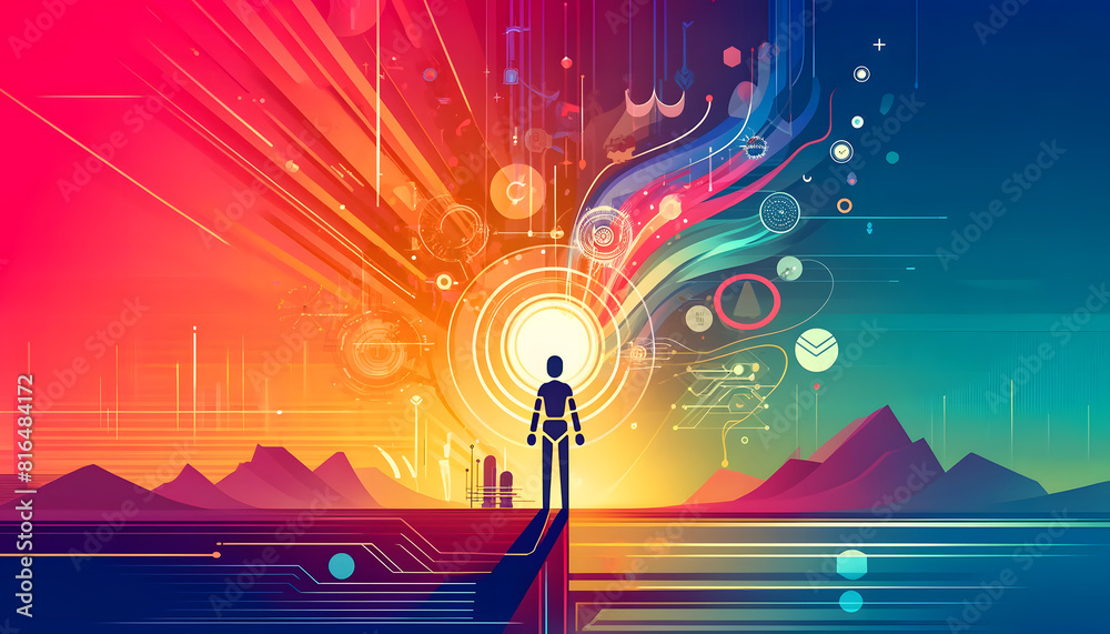 AI robot programming illustration, digital computer technology machinelearning neuralnetworks ...