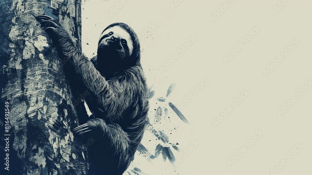 Visual of a sloth slowly climbing a tree flat design side view ...