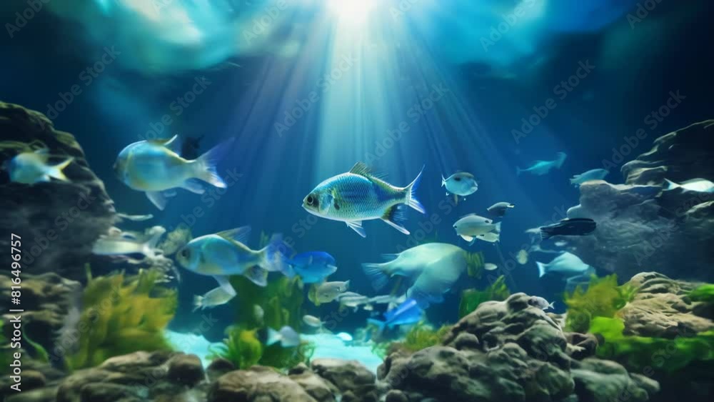 An underwater scene featuring fish swimming among vibrant aquatic ...