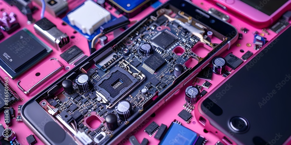 Diagram of disassembled smartphone showing components like CPU ...