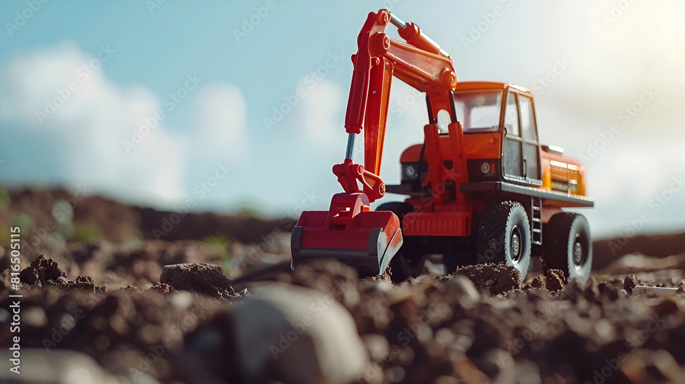 Mini excavator or backhoe and small truck for heavy druming to earth ...